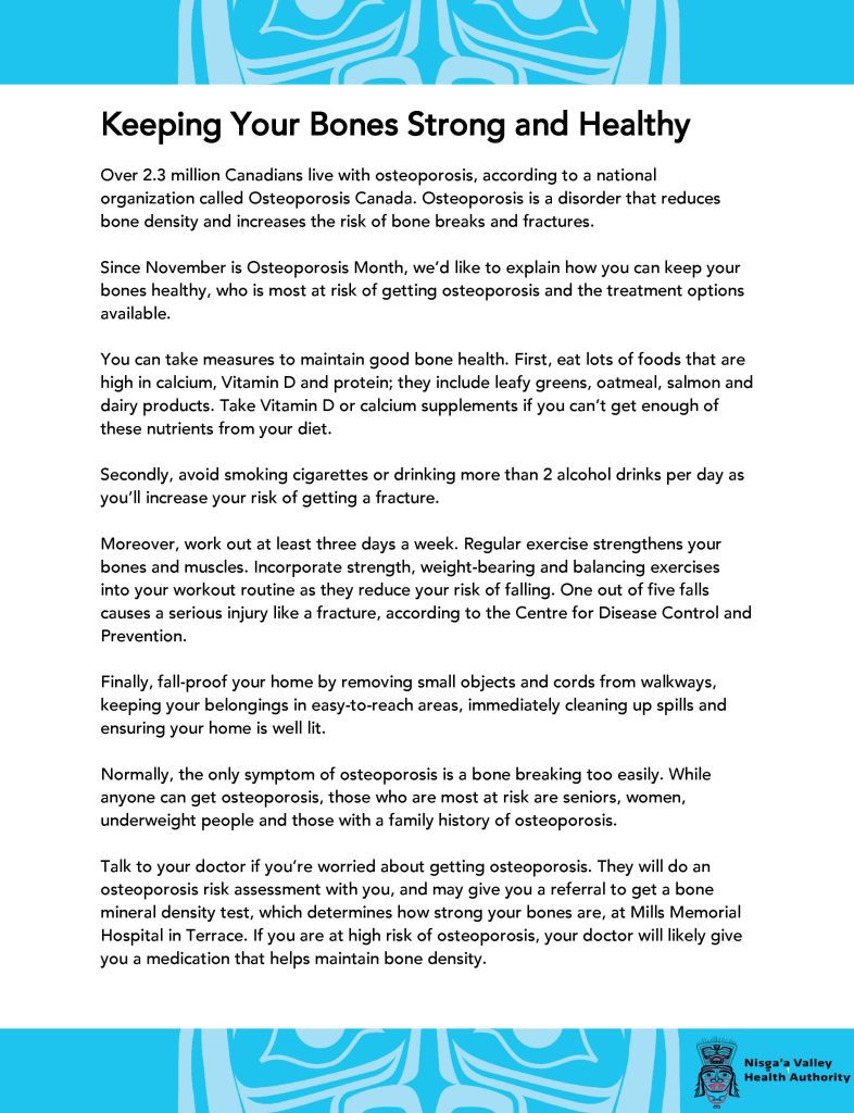 Keeping Your Bones Strong and Healthy – Nisga'a Valley Health Authority