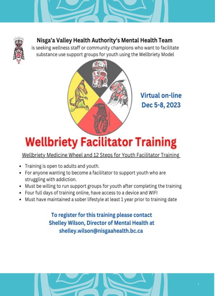 Upcoming Wellbriety Facilitator Training – Nisga'a Valley Health Authority