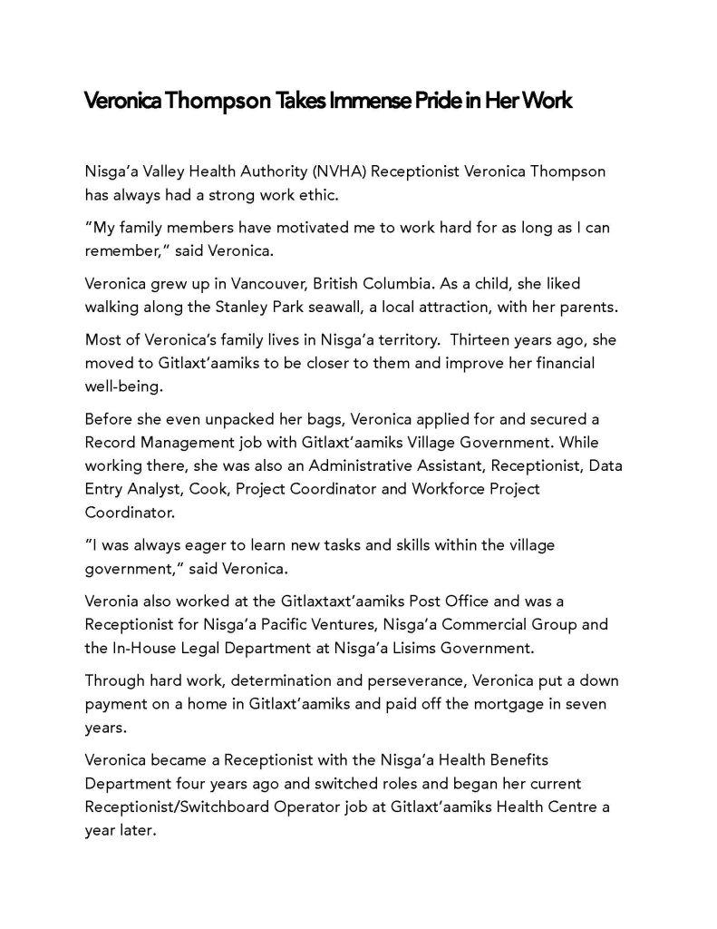 Veronica Thompson Takes Immense Pride in Her Work – Nisga'a Valley ...