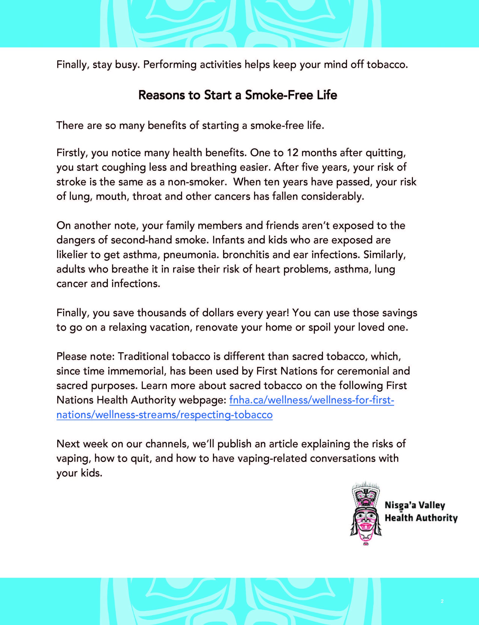 Reflecting on National Non-Smoking Week – Nisga'a Valley Health Authority